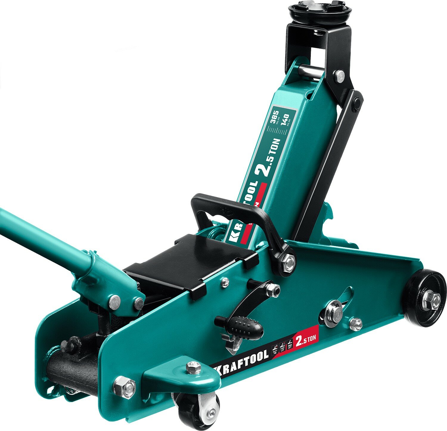 KRAFTOOL S-PIN, 2.5 т, 140 - 385 мм, подкатной домкрат с увеличенным подъемом и фиксатором (43457-2.5) 43457-2.5