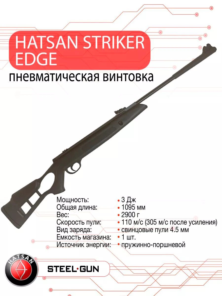 Пневматическая винтовка Hatsan Striker Edge, пружинно-поршневая, 4.5 мм, 3 Дж
