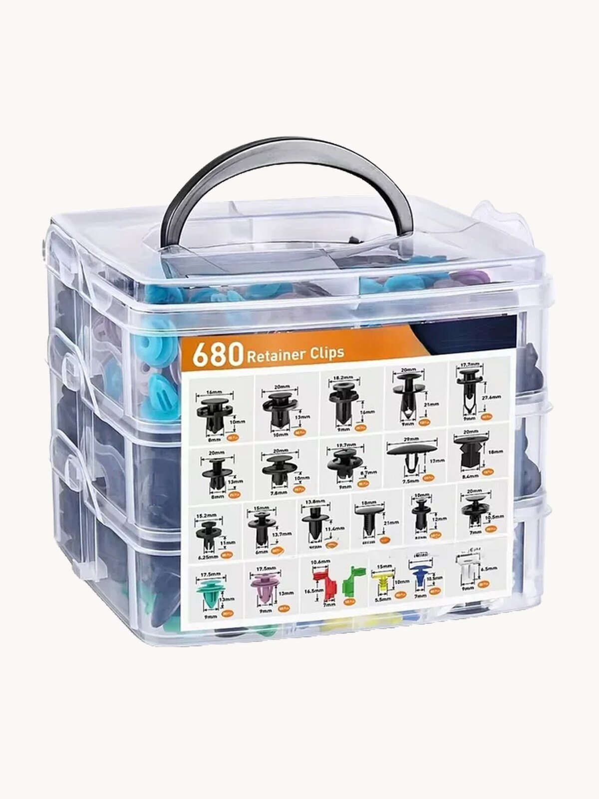 Клипсы автомобильные набор 725 штук, крепежные, 23 вида + съемник, лопатки, хомуты