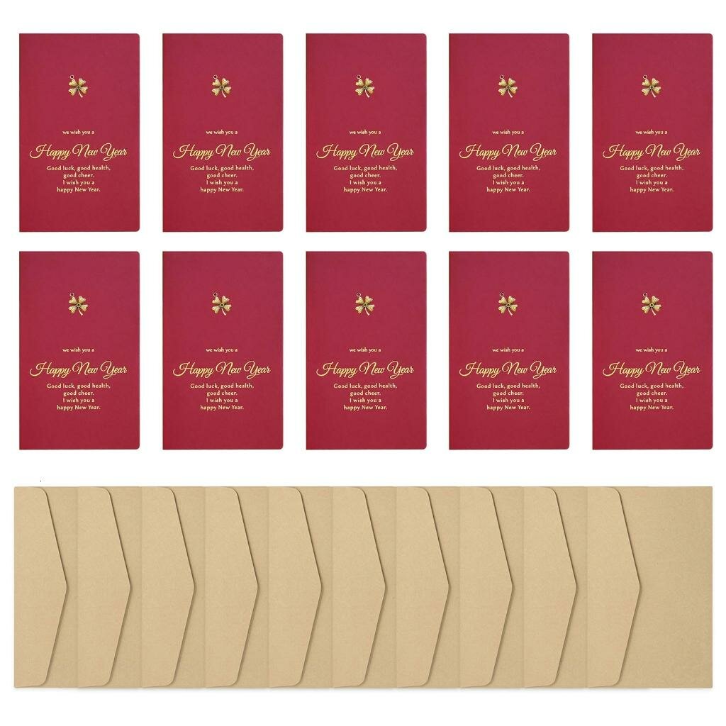 1 упаковка из 10 открыток с изображением Нового года Змеи в 2025 году-Четырехлистный клевер E