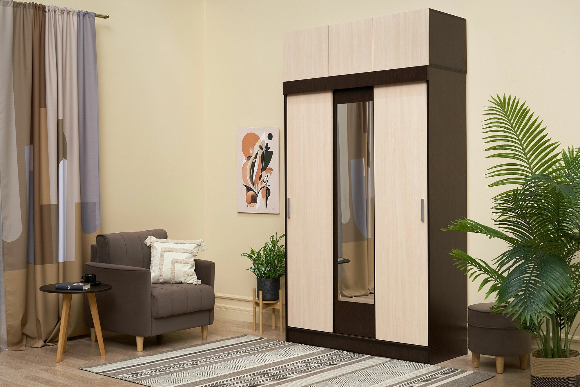 Бася/Роджина Шкаф с антресолью (дуб беленый/венге)