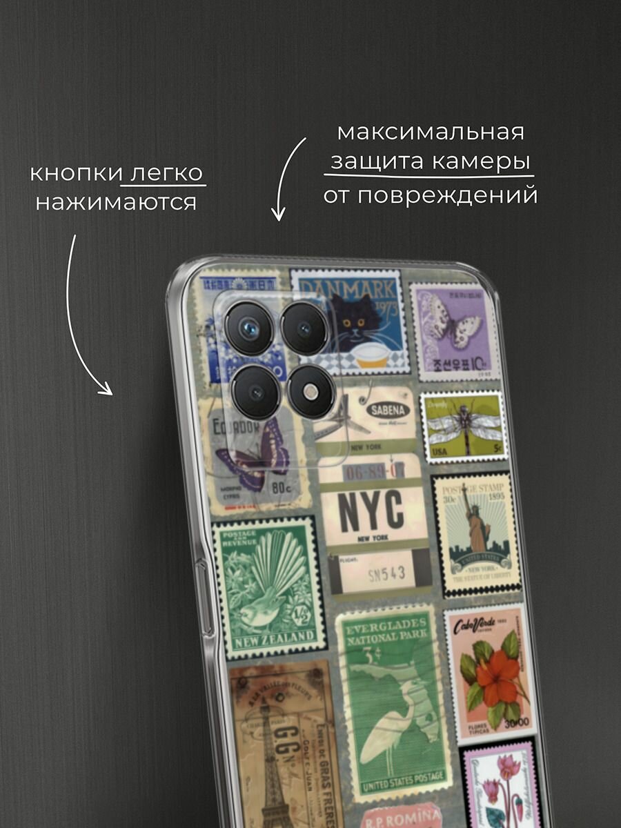 Силиконовый чехол на Realme 8i / Реалми 8i с принтом Коллаж из марок — фото 1