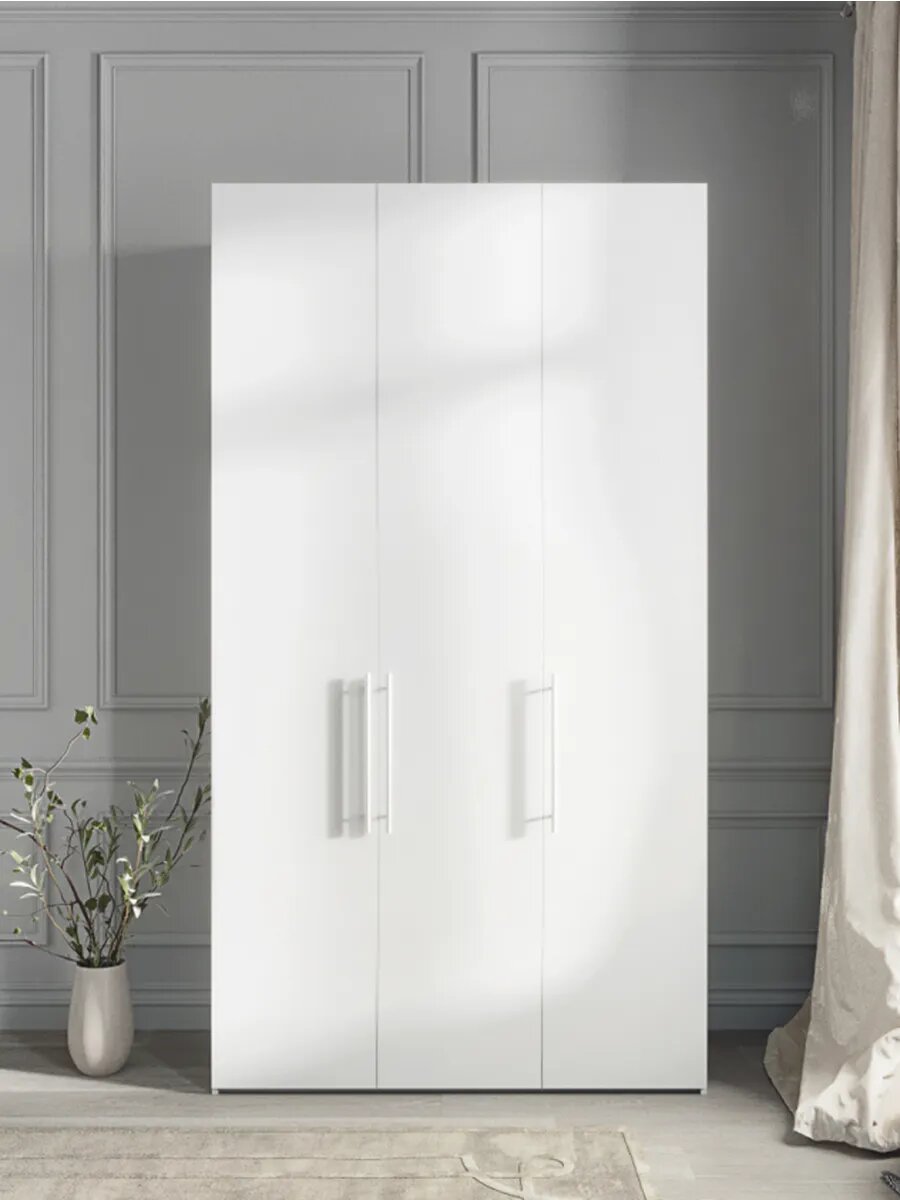 Casa Mia 120х260х50 см. Шкаф для одежды 3-дверный с полками и 2 штангами, белый, ручка рейлинг 320 мм