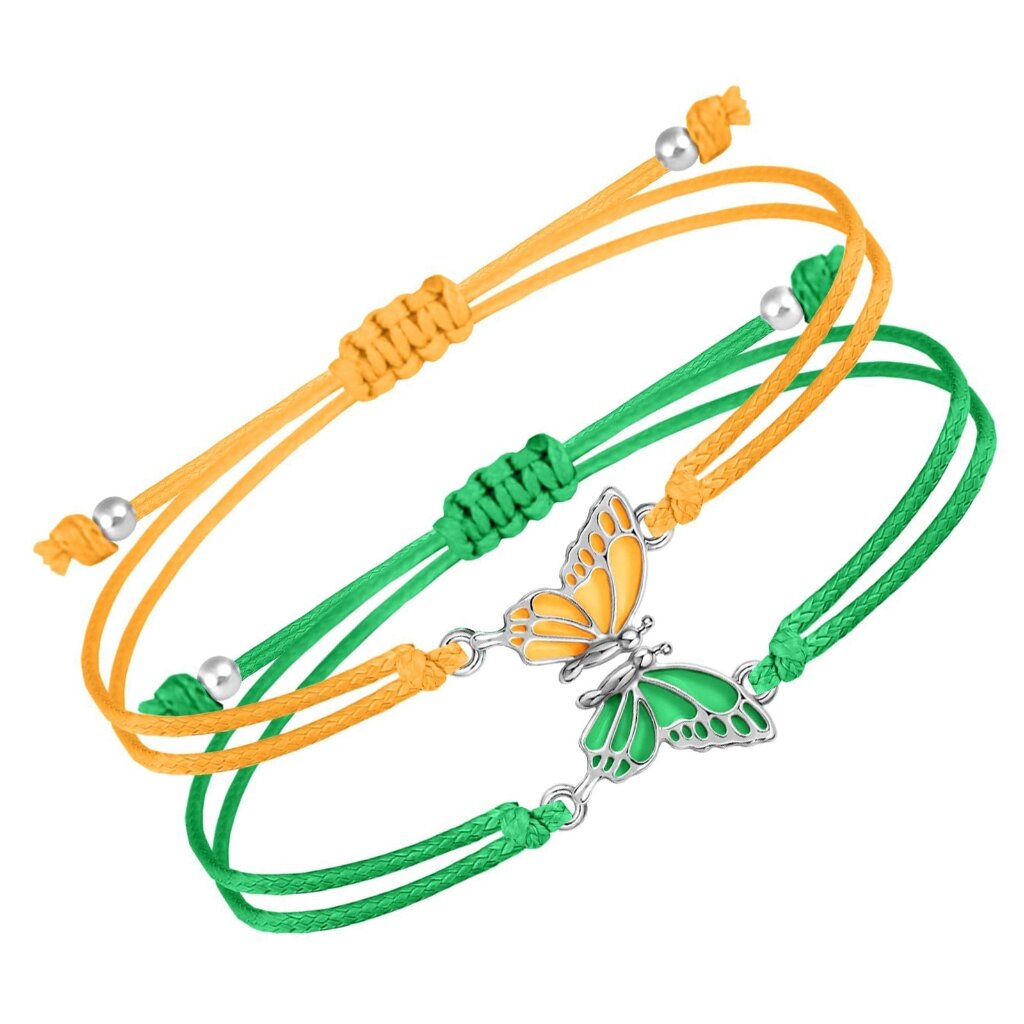 Набор из 2 парных браслетов дружбы с бабочкой, плетеный шнур, модные аксессуары для пар и девочек
