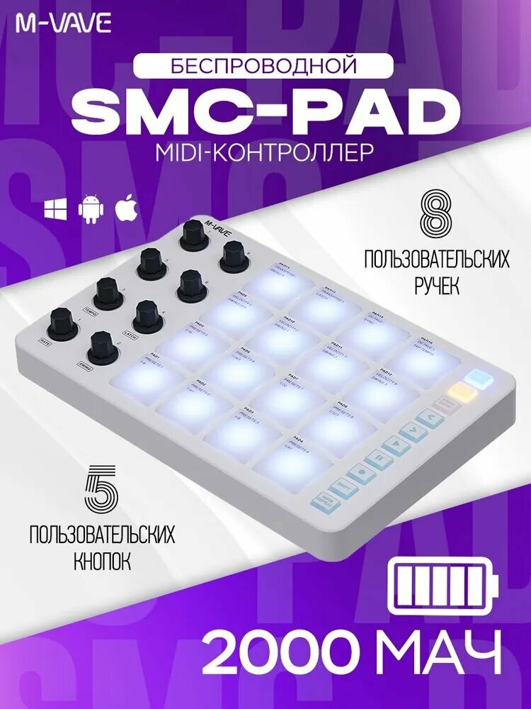 Беспроводной MIDI-контроллер M-VAVE SMC-PAD, MIDI-контроллер с RGB-подсветкой клавиатуры