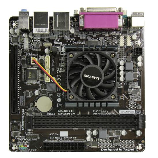 Материнская плата Gigabyte GA-E6010N [+CPU AMD_E1-6010_1.35GHz, 2*DDR3, 1*PCI, 2*Sata3, D-Sub, HDMI, miniITX]