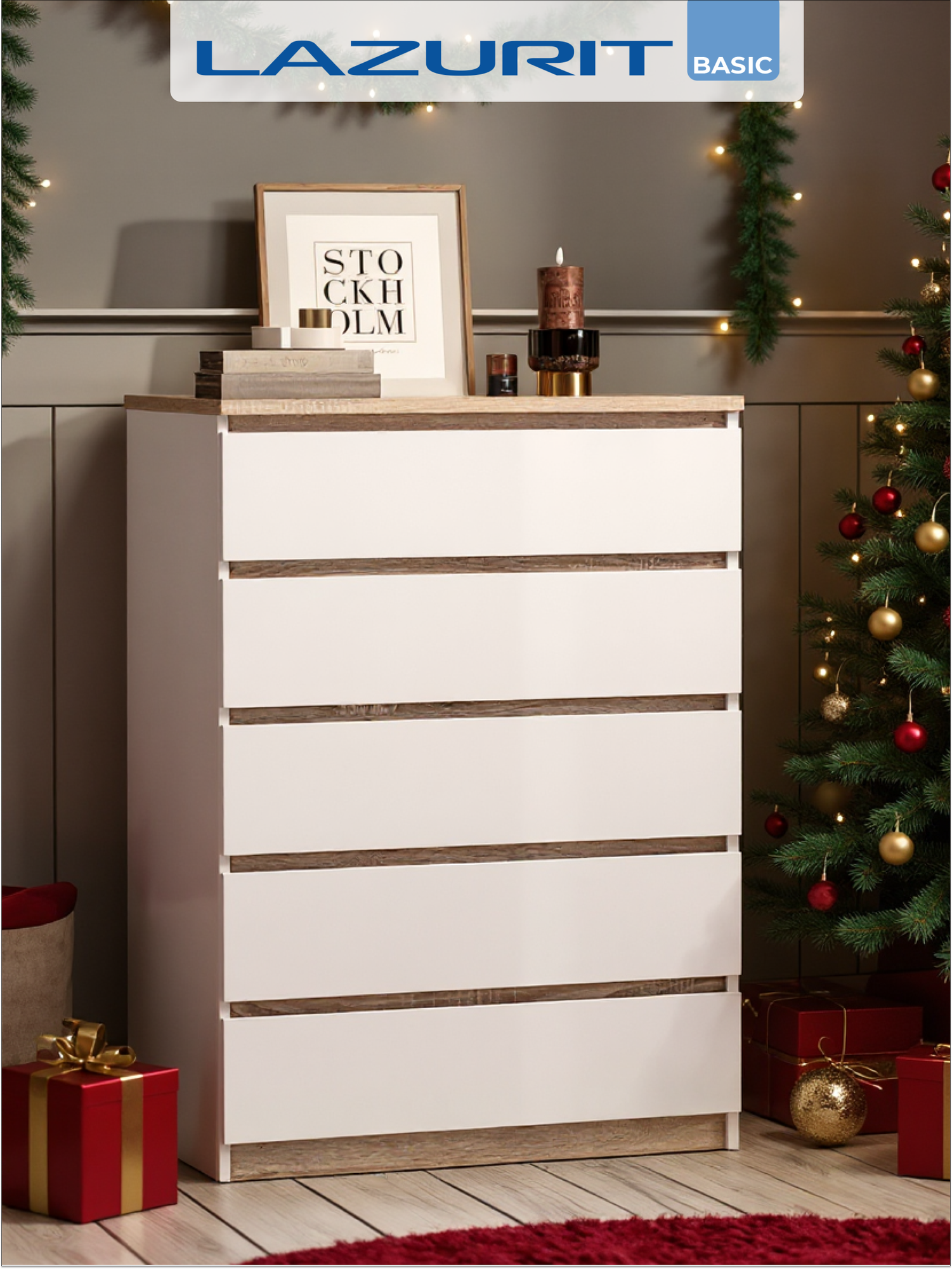 Комод для одежды большой белый-сонома Lazurit Ketrin под телевизор высокий с ящиками спальню прихожую детскую 79х51х113