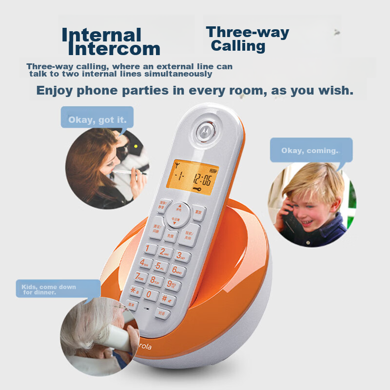 Motorola Digital Cordless Telephone, Wireless Landline, Single Unit, Large Screen, Clear Display, Hands-Free, for Office And Home Use, C601 Orange Single Cordless