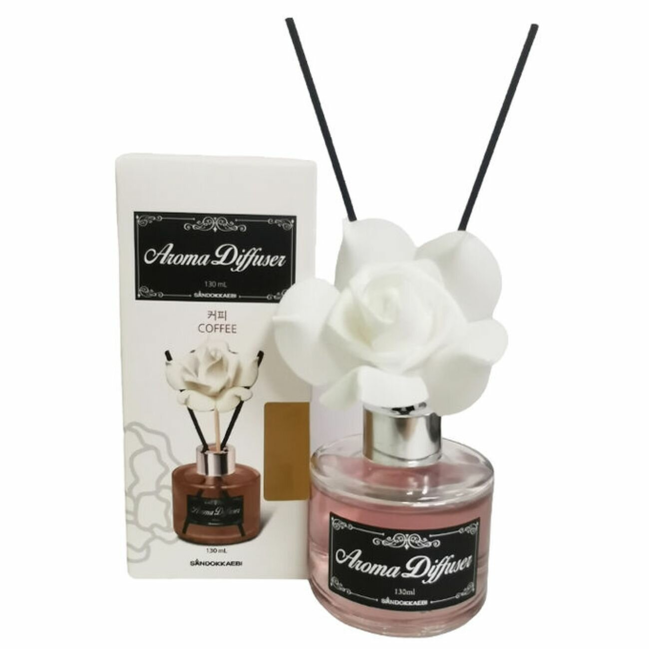 Жидкий освежитель воздуха Sandokkaebi, Aroma Diffuser, стеклянный флакон + палочки, аромат Кофе, 130 мл