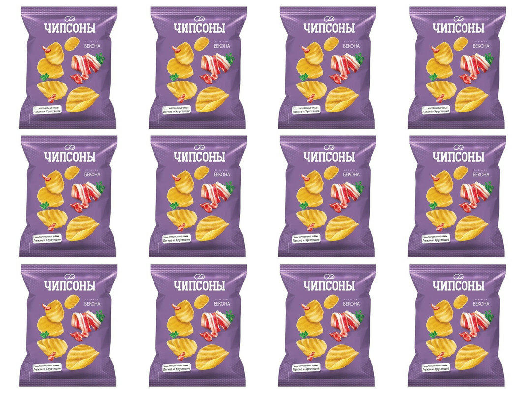 Чипсоны Чипсы со вкусом Бекон, 40 г, 12 шт