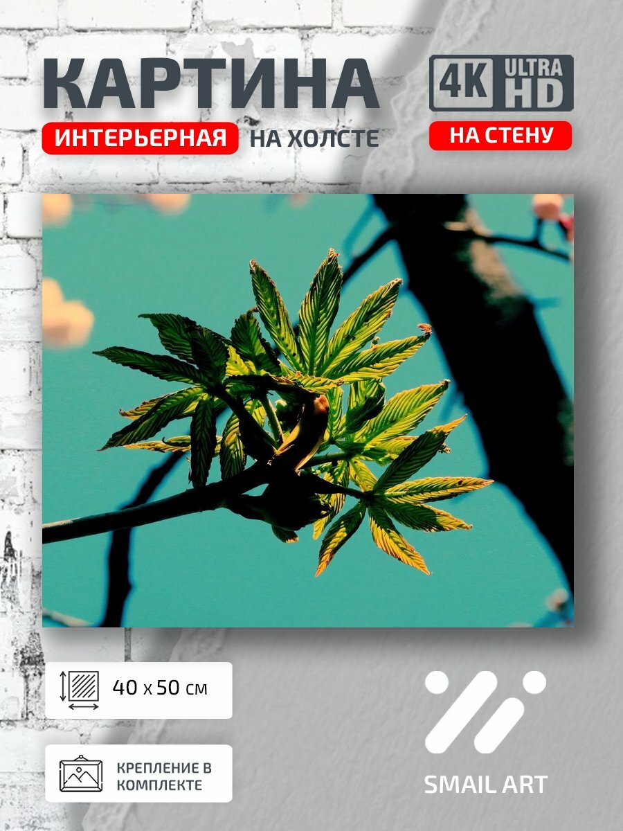 Картина на холсте интерьерная 40 на 50 на стену Листья Mood для гостиной атмосфера интерьер