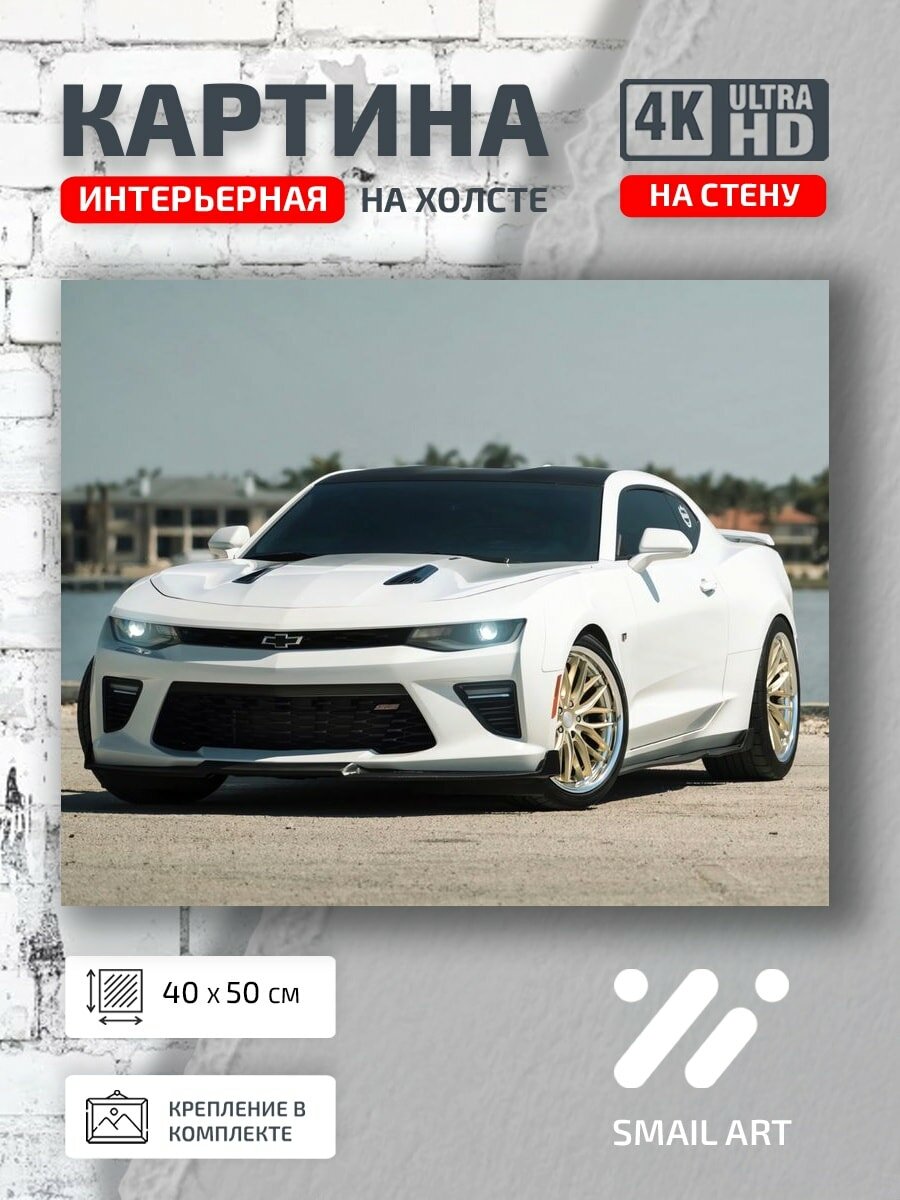 Картина на холсте интерьерная 40 на 50 на стену Camaro SS для студии атмосфера