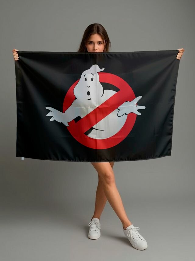 Флаг охотников за привидениями, 70х105 см на шёлке для ручного древка