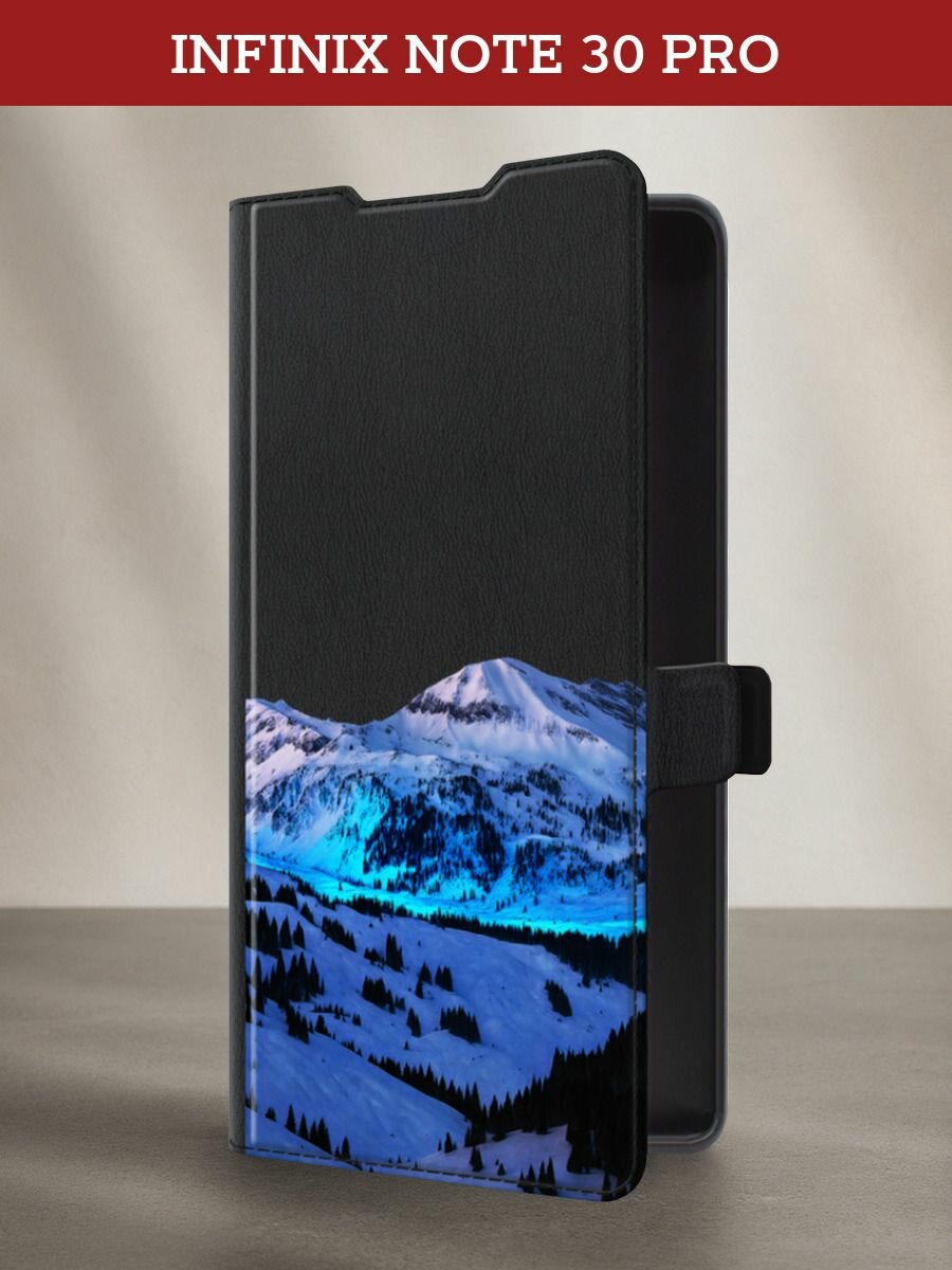 Чехол-книжка на Infinix Note 30 Pro / Инфиникс Нот 30 Про с принтом Синие снежные горы 2, черный