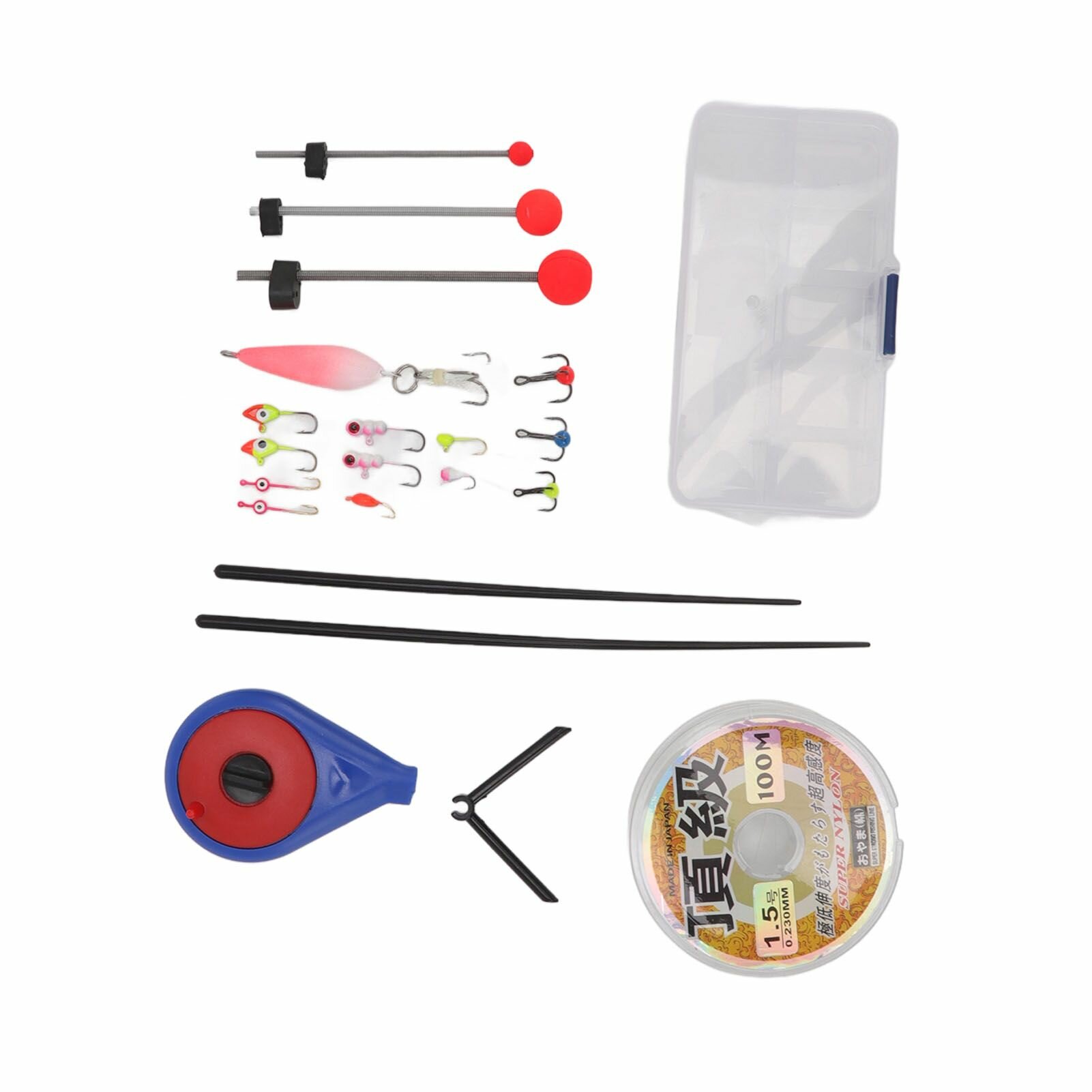 Набор для зимней рыбалки, высокопрочный с пластиковой коробкой, леска для зимней удочки, набор пружин и крючков для улицы, синий цвет