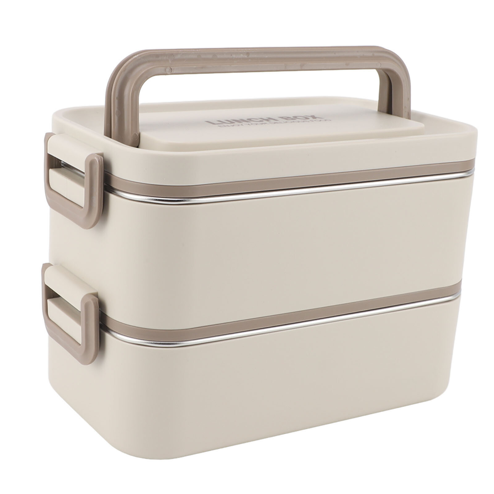 2 Tier Stackable Bento Box 304 Stainless Steel Insulated Lunch Containers Leakproof Compartment Portable Food Container Light Apricot для школы офис