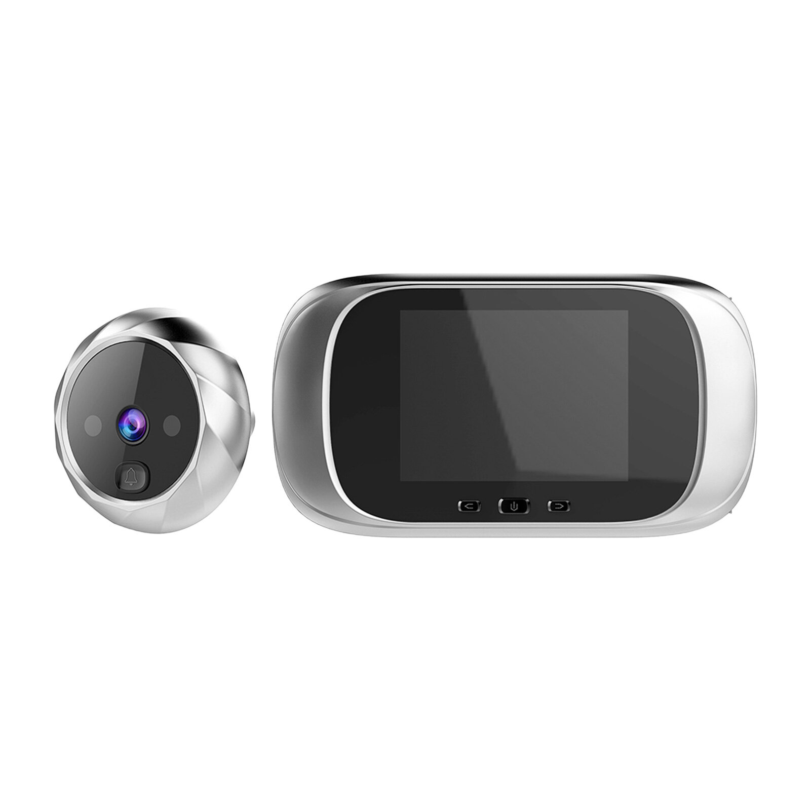 Digital Door Viewer Doorbell Home Security Monitor с 2.8-дюймовым LCD глазком камера 90°широкий угол 320*240 разрешение изображения серебристый ABS материал 4*1.5V AAA батарейки вес 115г упаковка 14.5*11*7см 240г в комплект 1 дверной звонок 1 экран 1