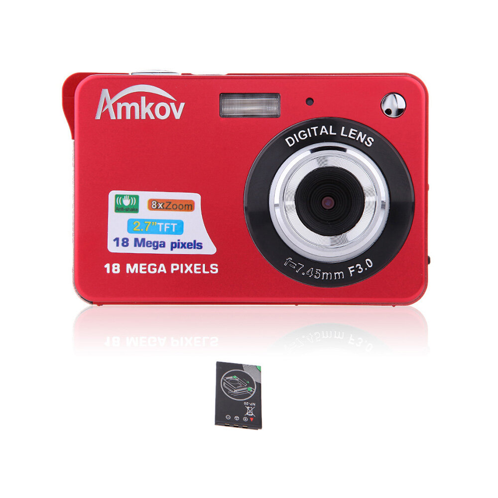 HD Digital Camera 18MP 2.7 дюймовый экран, 8x цифровой зум, антишок, поддержка SD карты до 32GB, цвет: Белый, Черный, Красный (дополнительно), форматы файлов JPEG/AVI, разрешения видео 1280*720 HD, VGA, QVGA