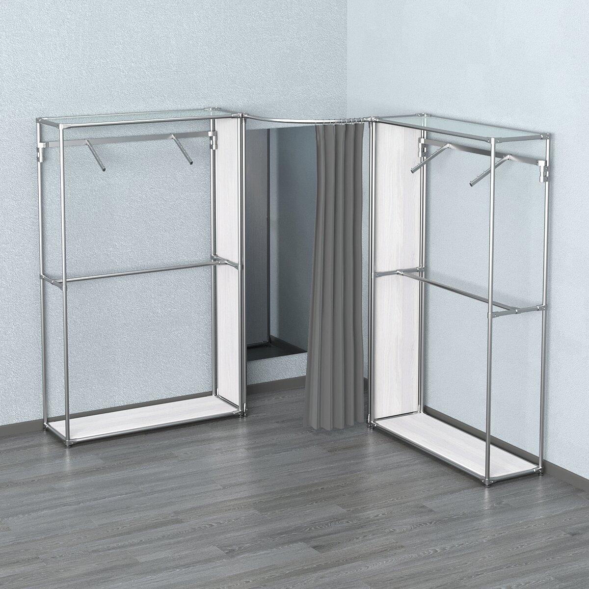 Примерочная (вход- дуга) с зеркалом из системы хром с поручнями №4-2, Ясень Анкор светлый