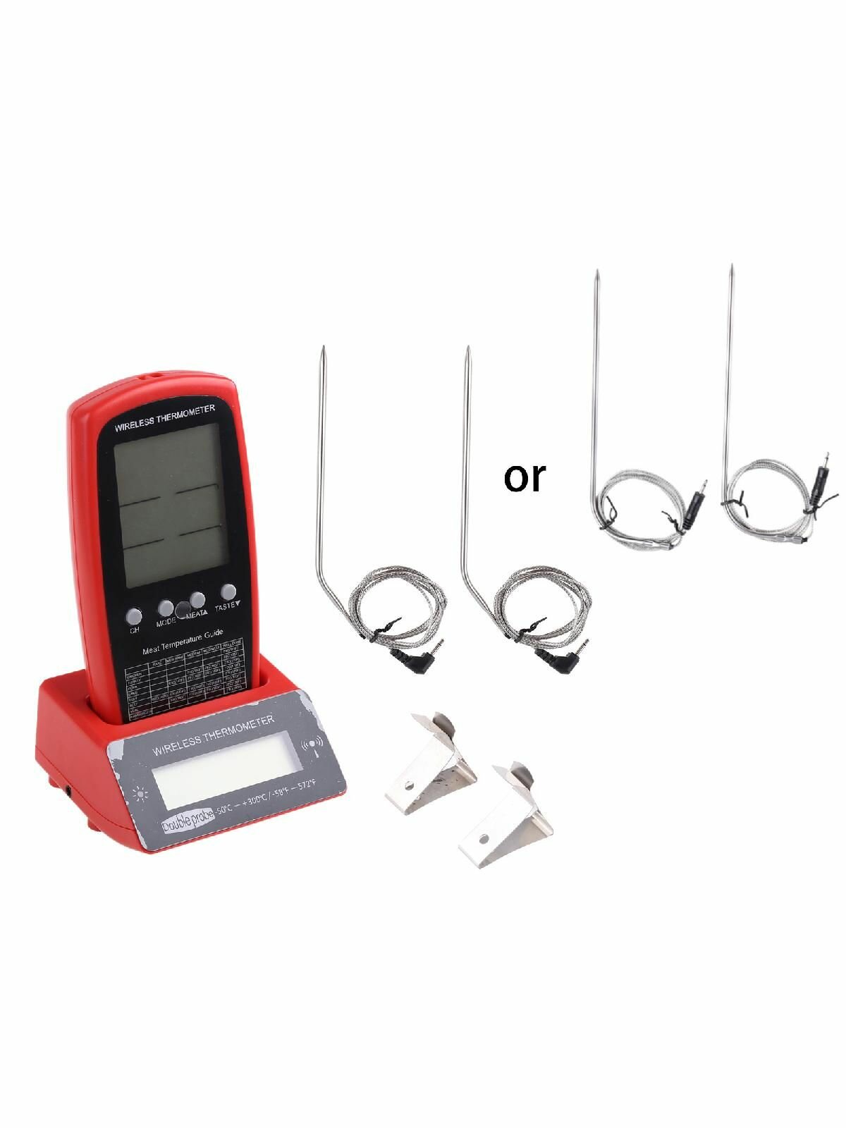 Температурный сканер, Беспроводной электронный пищевой термометр с двойным зондом (без батареи)-красный