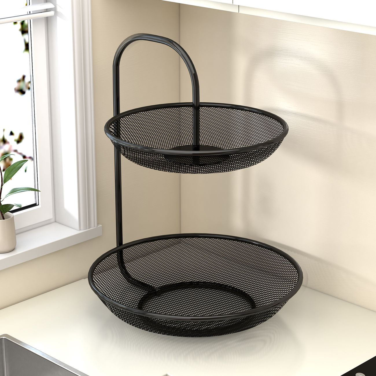 Многофункциональная кухонная полка с корзинами: двухъярусный органайзер для овощей, фруктов и снеков на столешницу