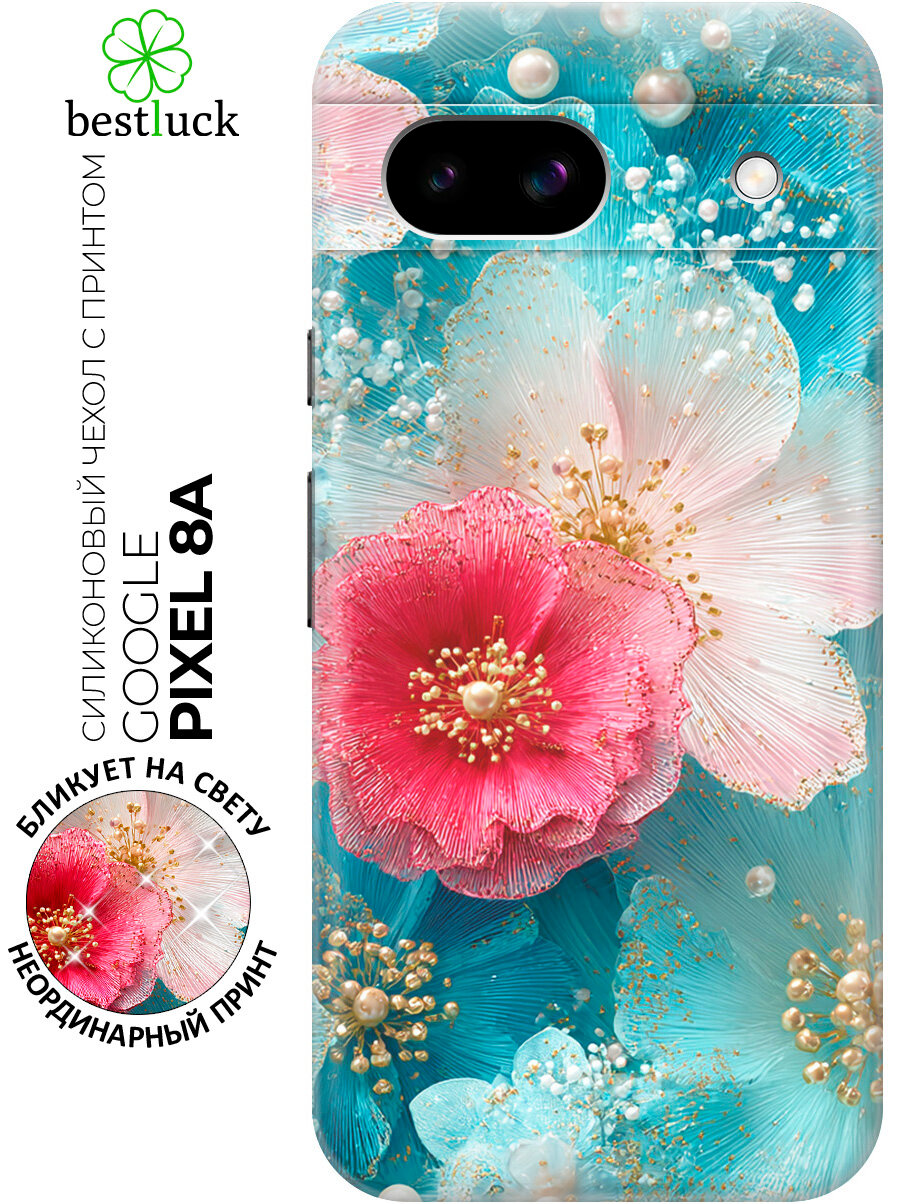 Силиконовый чехол на Google Pixel 8a с принтом "Цветы, украшенные жемчугом"