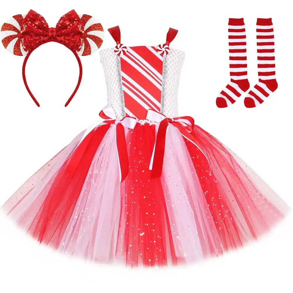 Костюм Миссис Санта-Клауса для девочек MOWALIZADA XXL (10T-12T), Dress Headband Socks