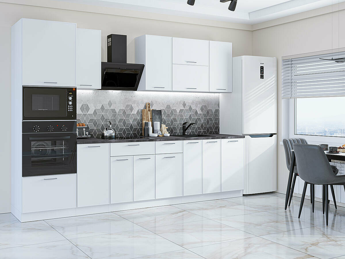 Кухня 3 м. Квадро-01 Готовый кухонный гарнитур 2140*3000*600 Белый