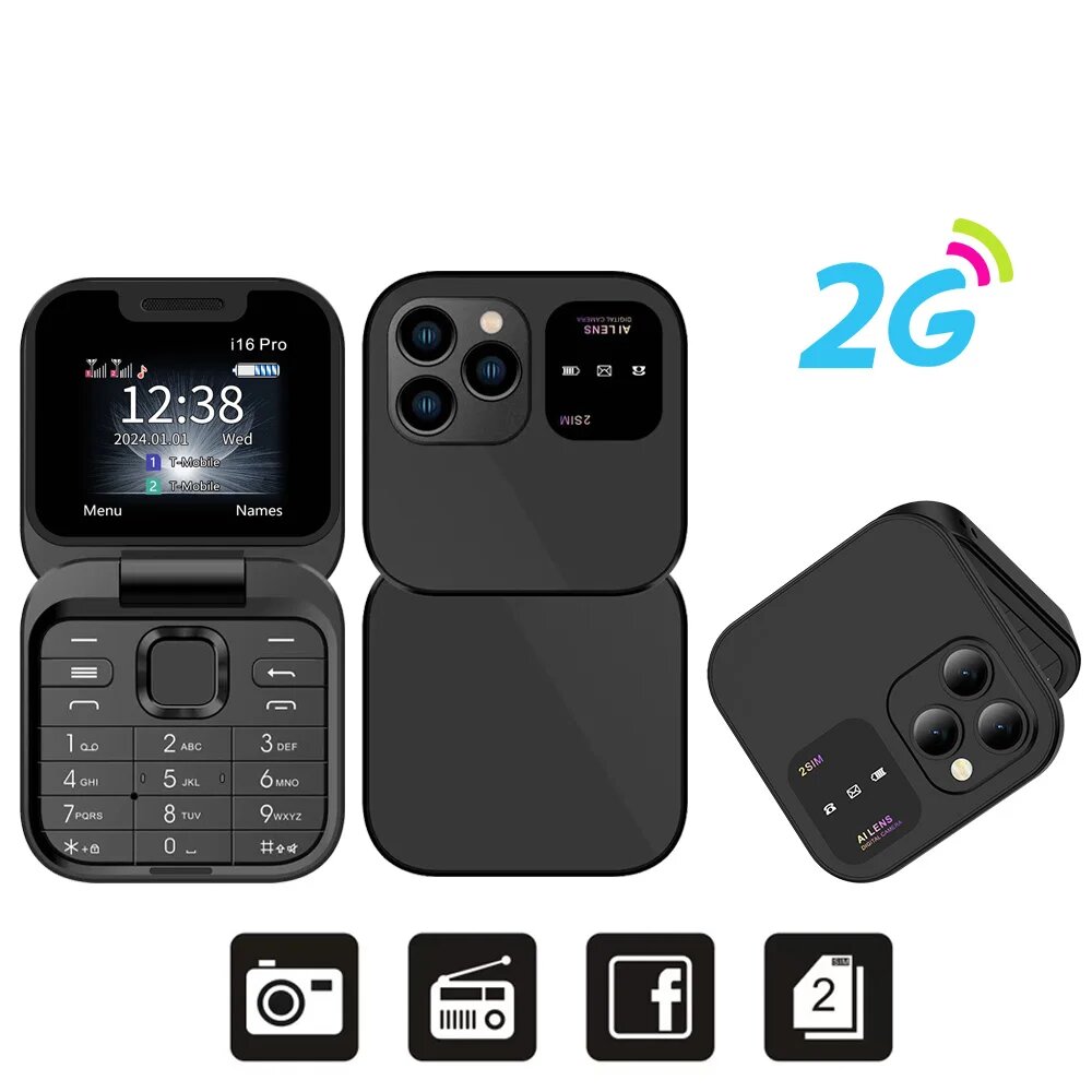 SERVO i16 PRO Mini Flip Mobile Phone Speed Dial FM Radio Blacklist Magic Voice 2G GSM Dual SIM Standby Small Foldable Cellphones