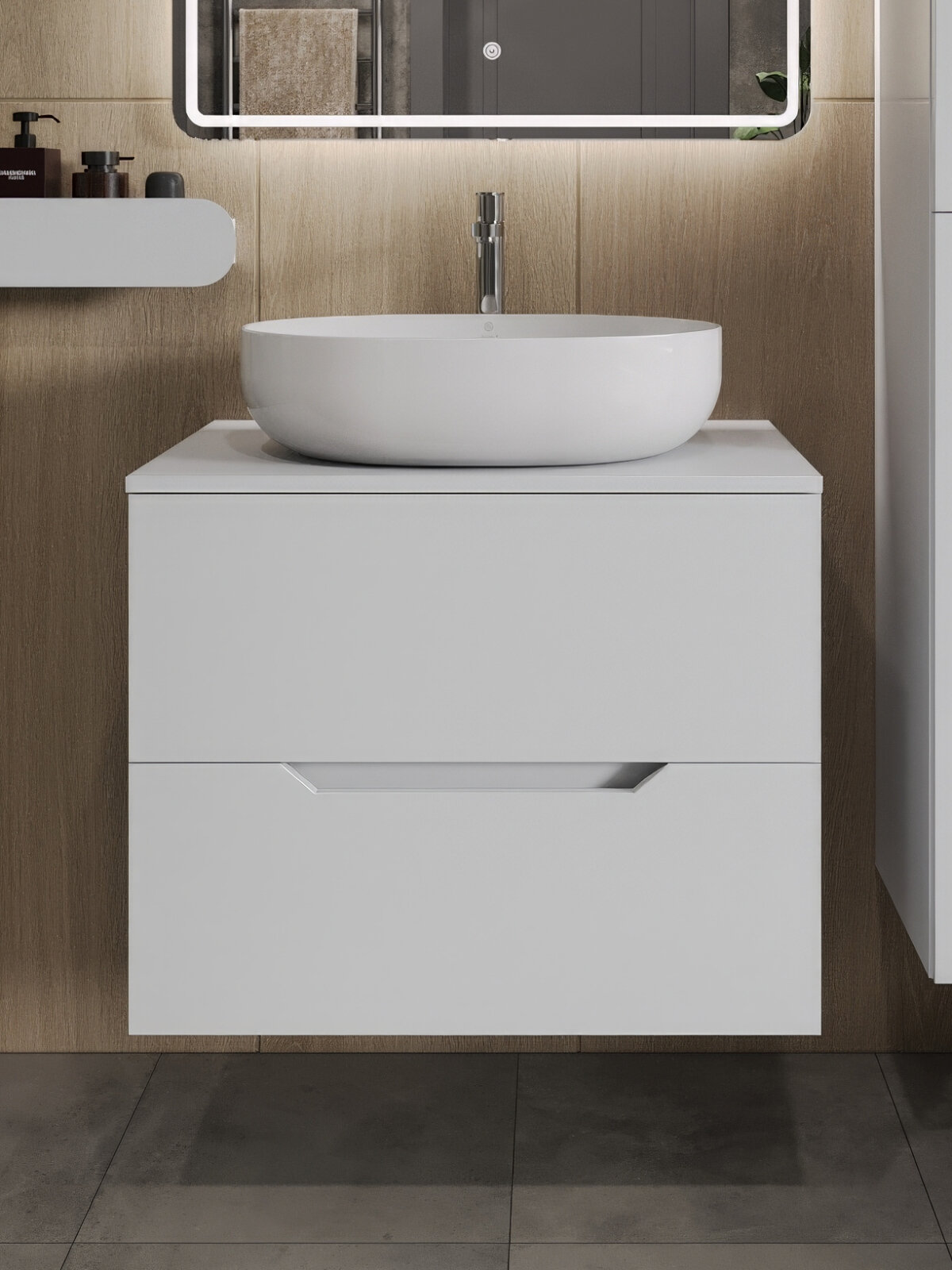 Тумба с раковиной подвесная 70 см Orange Line Li-70TuwMDF+B05-520W, белый матовый