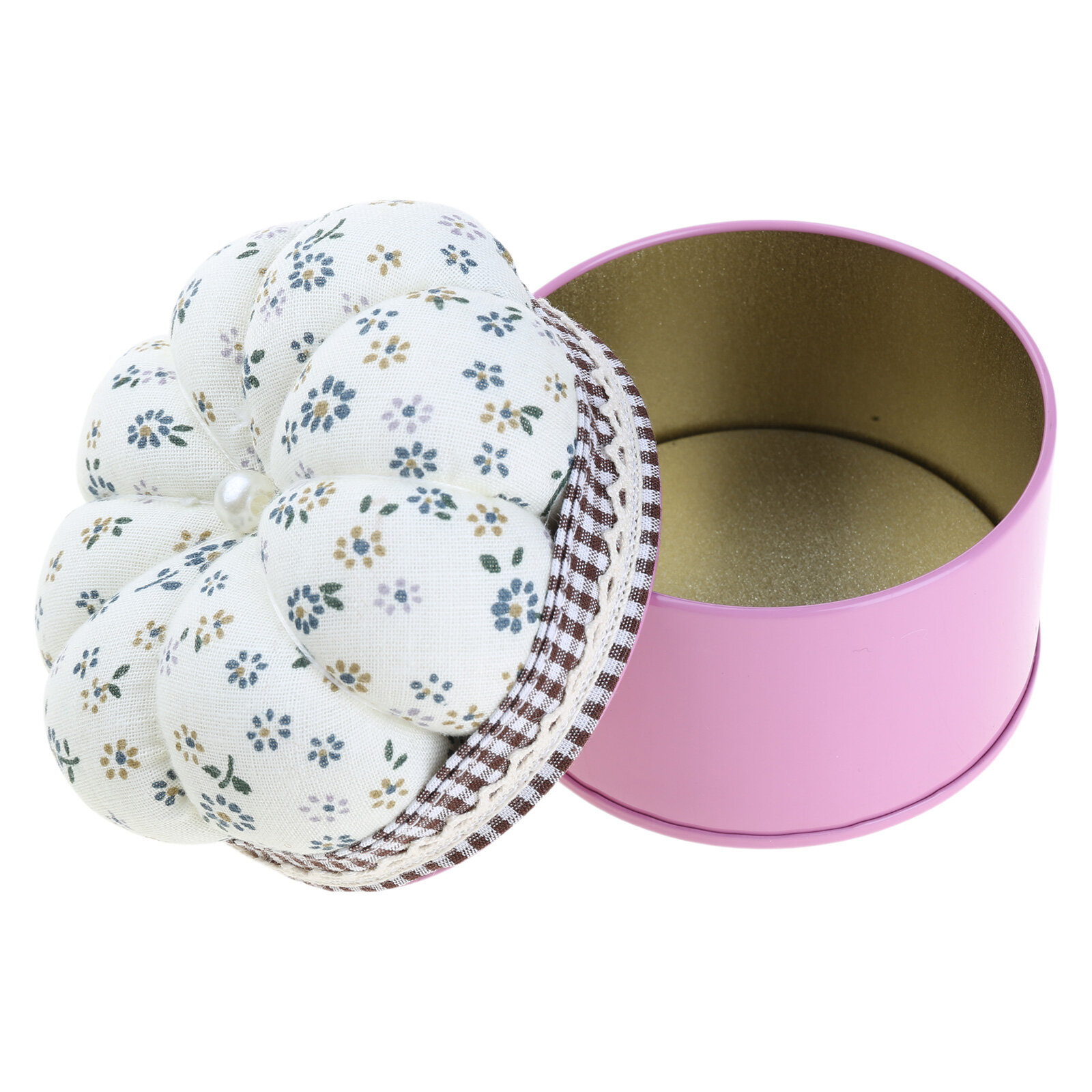 Цветочная подушечка для иголок и булавок в металлической коробке, компактный органайзер для швейных принадлежностей, аксессуар для рукоделия и квилтинга