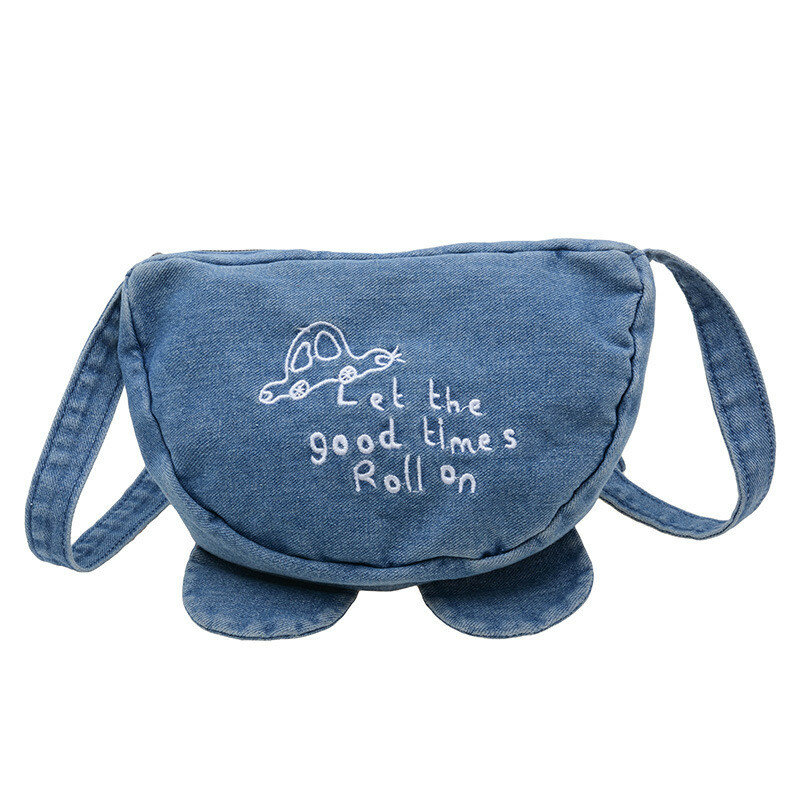 Детская сумка через плечо трендовая универсальная джинсовая с вышивкой алфавита для школы голубой