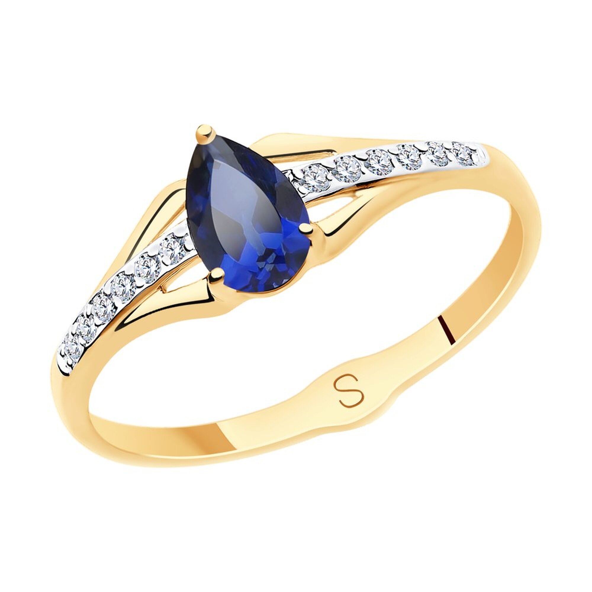 Кольцо, красное золото, 585 проба, корунд, фианит