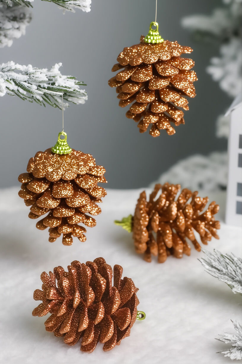 Набор ёлочных украшений искристые шишки, пластик, коньячный, 6 см, 4 шт, Winter Deco 1001155