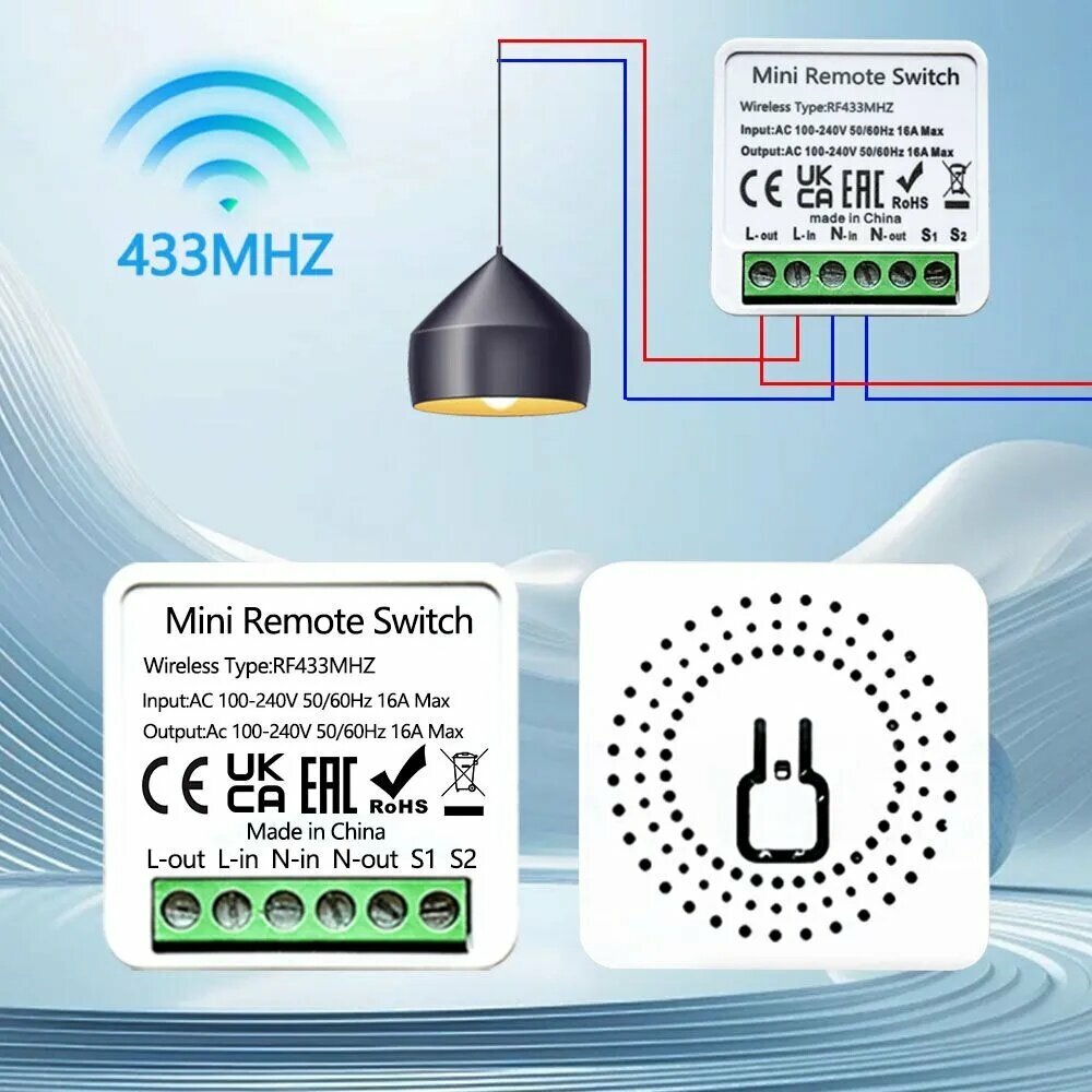 Мини-реле 16A RF 433 МГц, универсальный код, 100-240В, для автоматики дома, без поддержки приложений