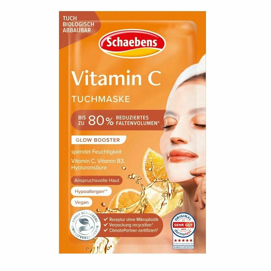 Тканевая маска Schaebens - Vitamin C, увлажняющая, с витамином В3, 1шт