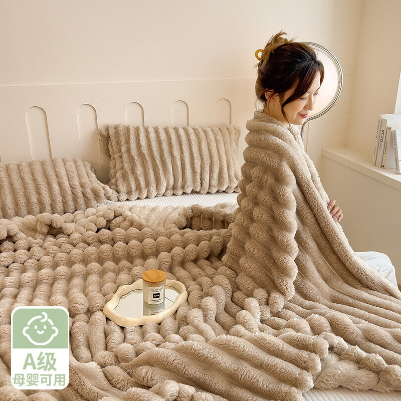 Молочное бархатное одеяло, толстое зимнее утолщенное плюшевое одеяло с кроликом для офиса, коралловое бархатное домашнее одеяло для дивана