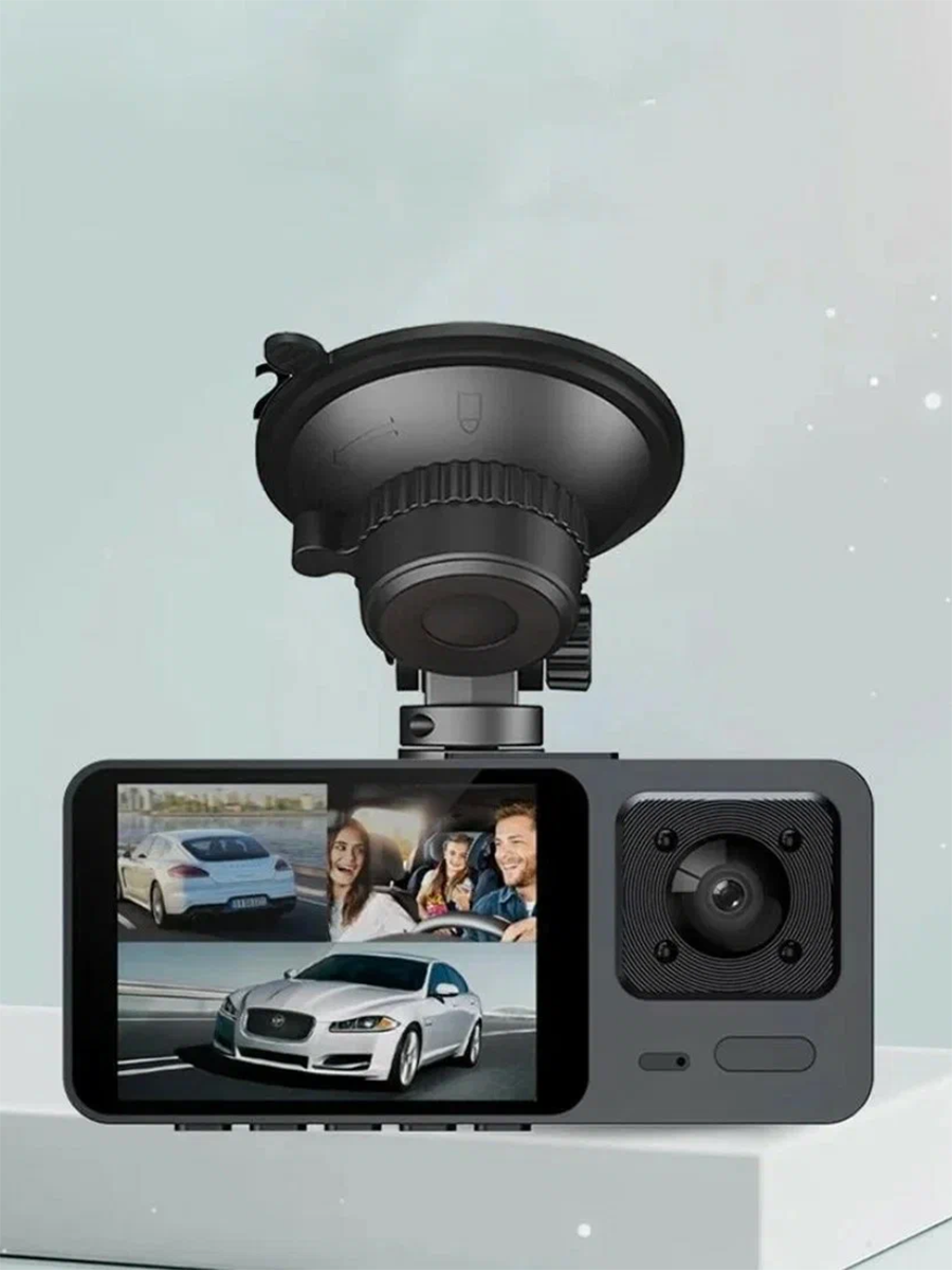 Видеорегистратор в машину, автомобильный видеорегистратор 3 камеры, видеорегистратор на лобовое стекло, Full HD, встроенный датчик удара