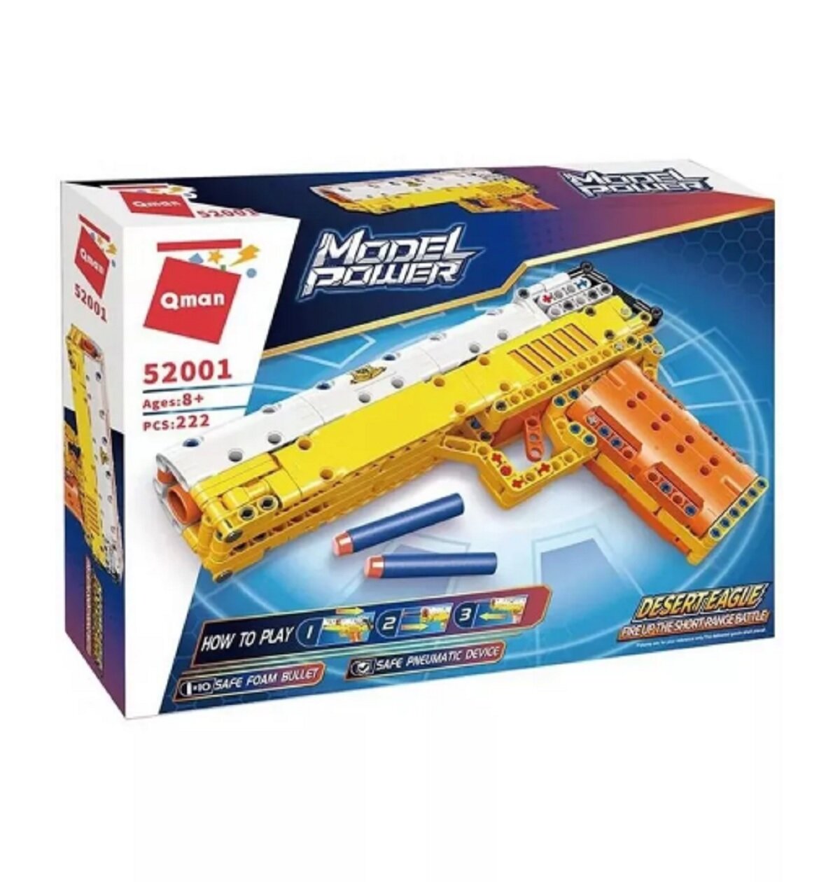 Конструктор Qman Desert Eagle 52001, 222 деталей, пневматический механизм, 41x30x7 см