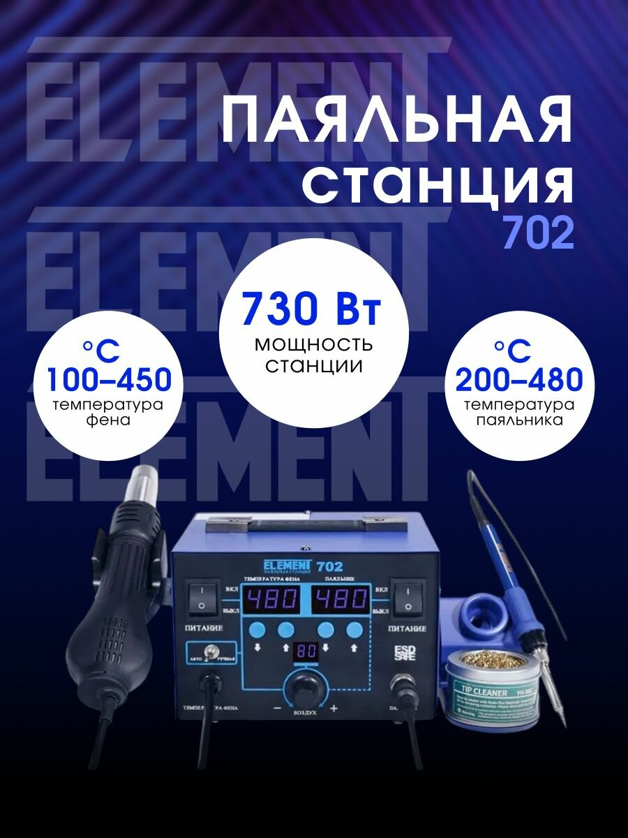 Паяльная станция с феном и паяльником профессиональная ELEMENT