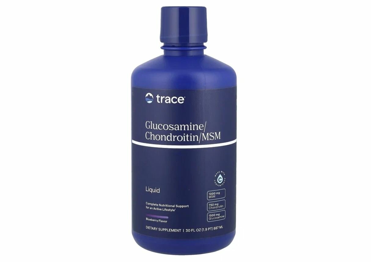 Trace Minerals, жидкий глюкозамин, хондроитин, Мсм, вкус голубика, 946 мл