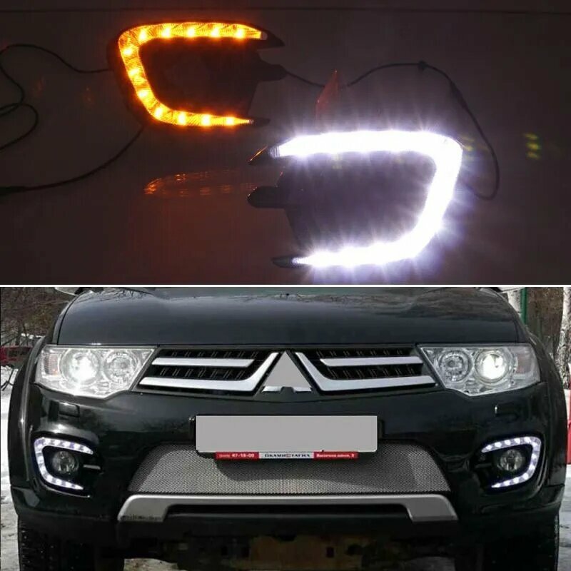 Фары автомобильные, Огни дневные ходовые, 2 шт, арт. Mitsubishi Pajero Sport II Restyling 2013-2016