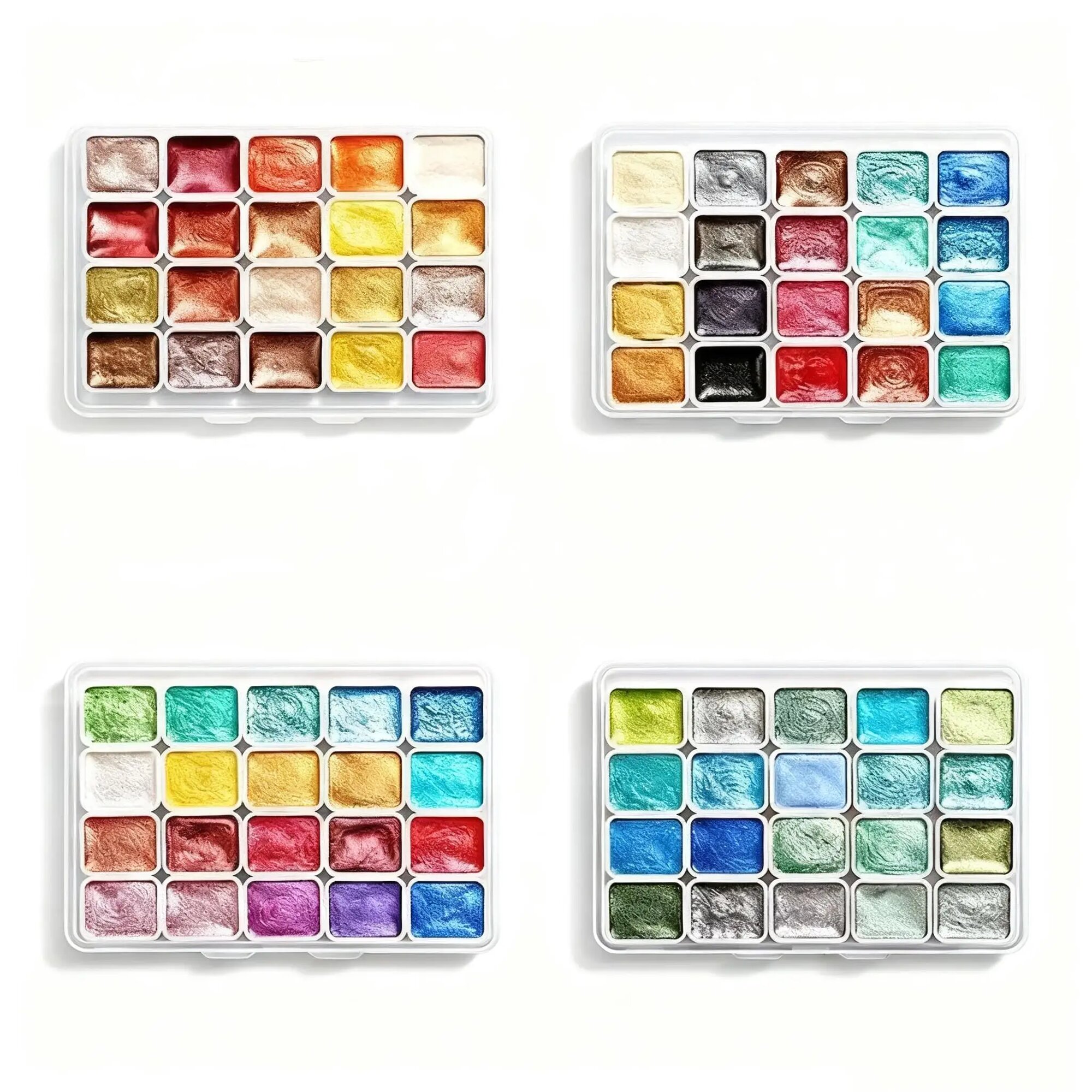 Набор Акварельных Красок С Металлическим Эффектом, 20/80 Цветов, Портативный Футляр, С Блестящим Перламутровым Однотонным Акр.