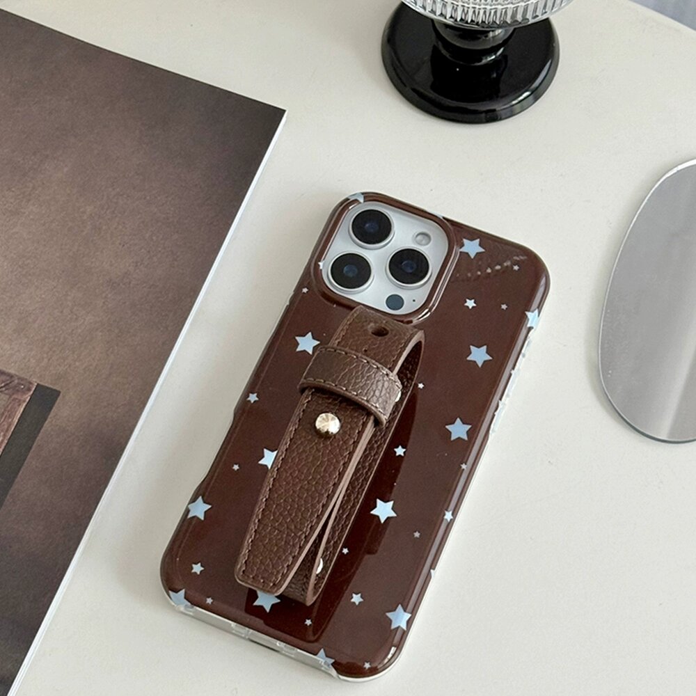 Премиум чехол для iPhone 17 Pro Max с рисунком личи, пуговицами и звездным дизайном, защитный, коричневый