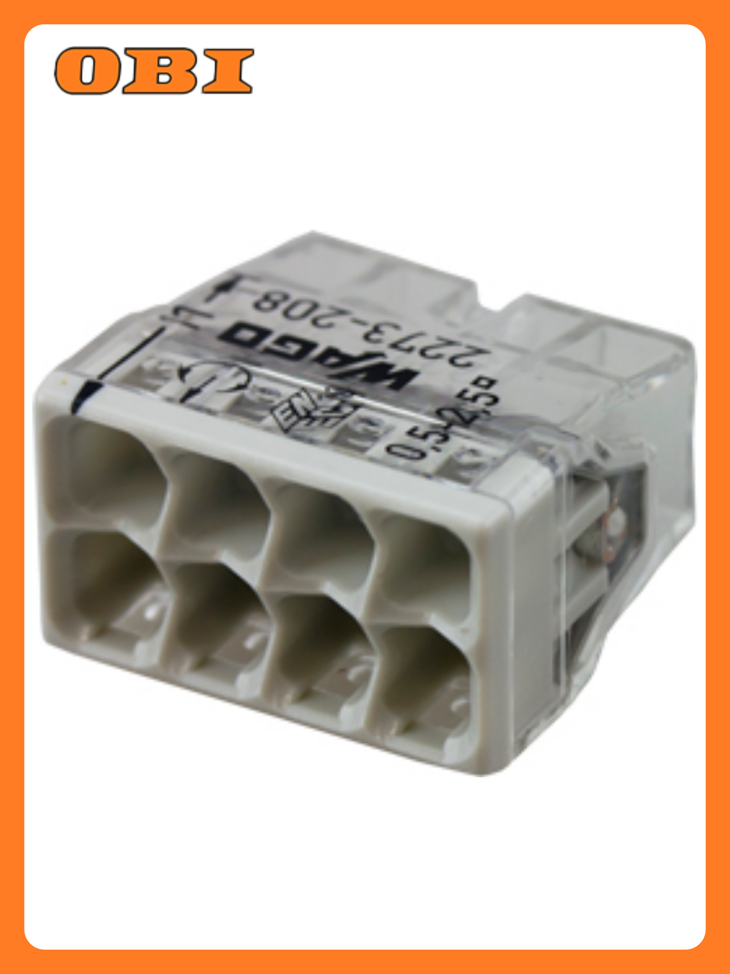 Клемма WAGO 2273-208, 8-проводная, до 2.5мм², 24А, 450В, серая