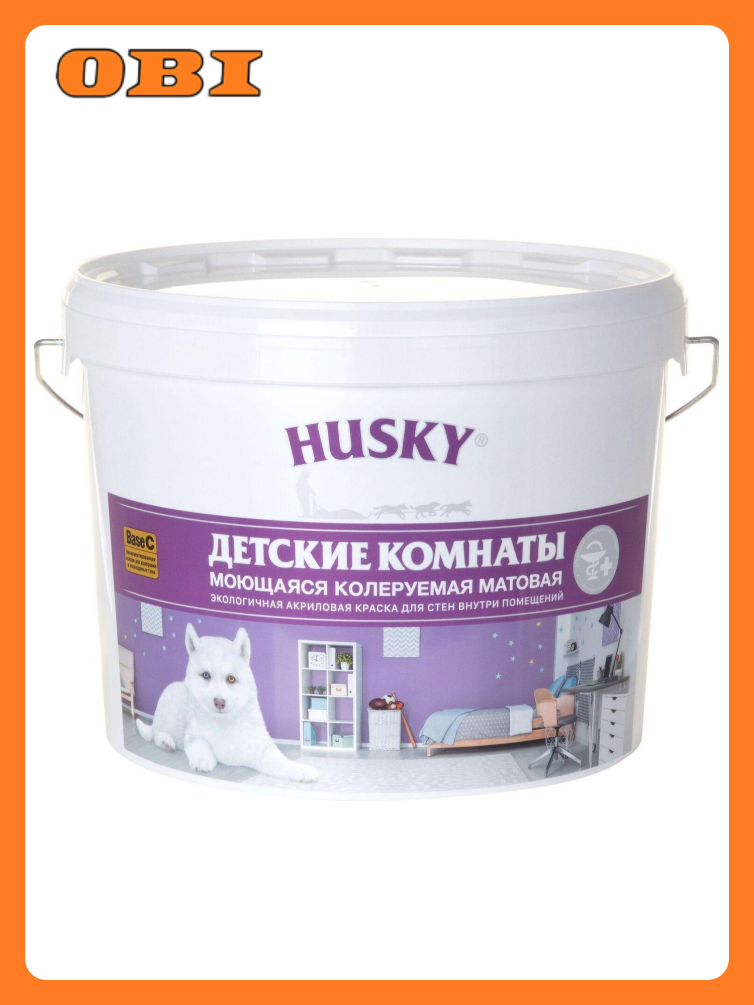 Краска HUSKY, интерьерная, матовая, влагостойкая, белая, 9 л