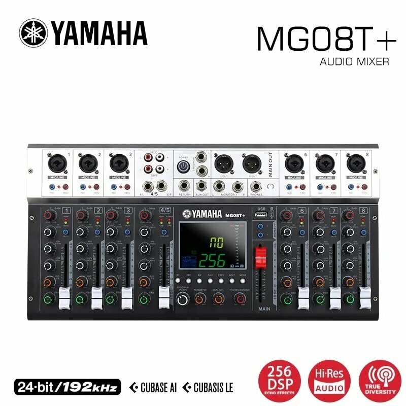 YAMAHA MG08T+ 8-канальный компактный звуковой миксер с 256 эффектами реверберации DSP, живая звуковая запись