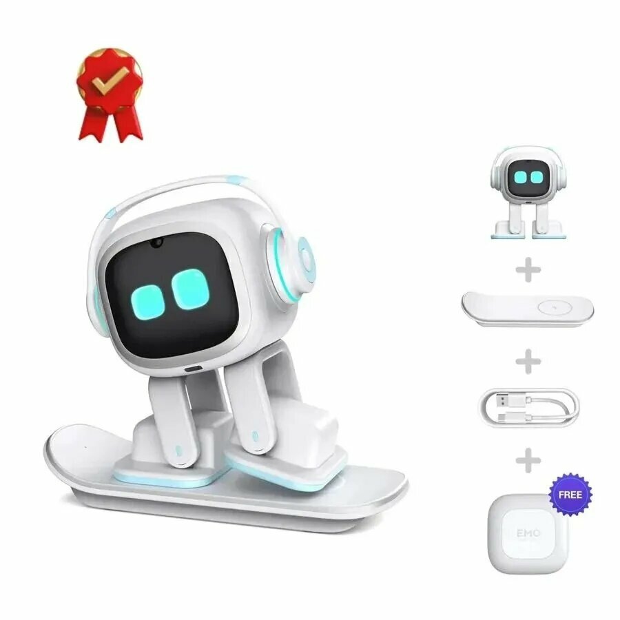 Умный робот питомец EMO Robot AI + ChatGPT на скейтборде. Белый дизайн