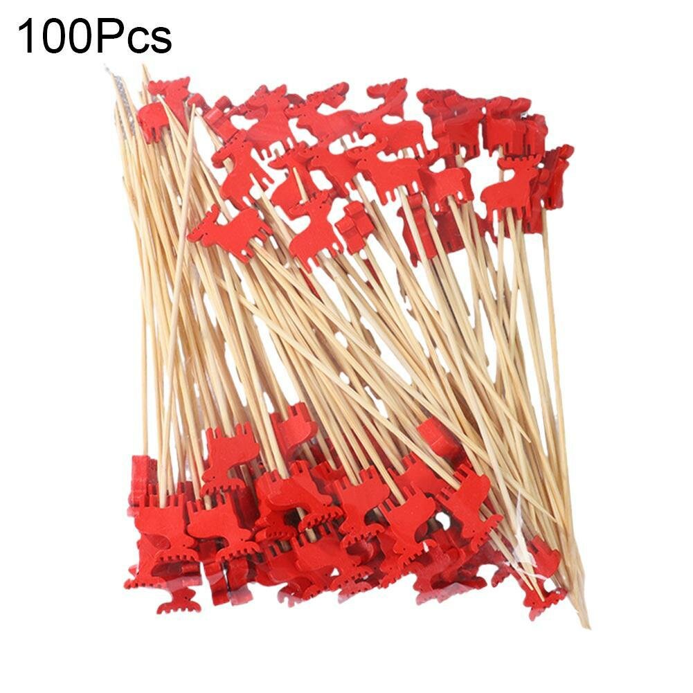 Упаковка 100 одноразовых рождественских палочек для фруктов: Санта-Клаус, сосна, лось