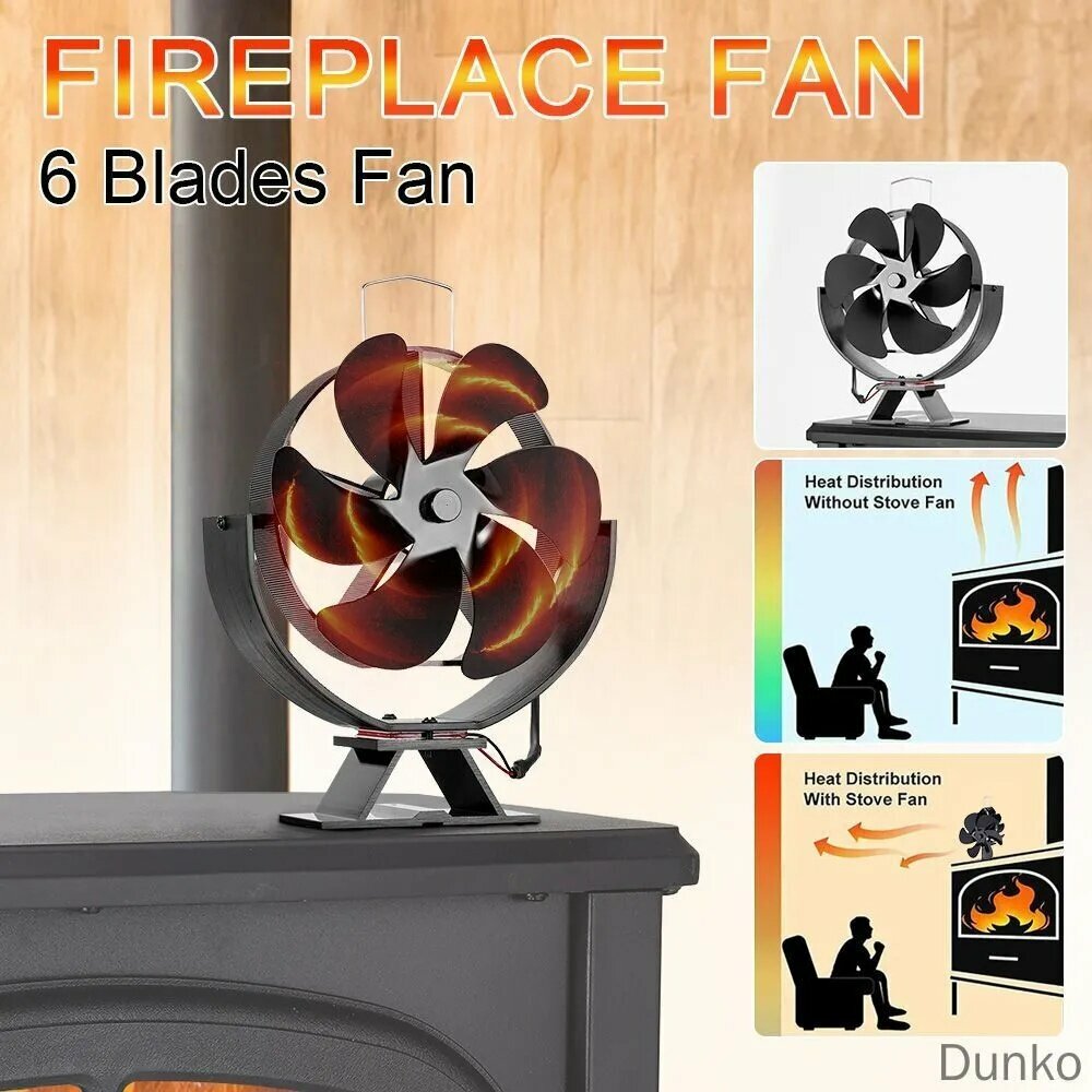 Печной вентилятор с 6 лопастей - Вентилятор на камин/ Печной тепловентилятор-термодинамические экологически чистые тихие и эффективные радиаторы-отсутствие шума, для повышения КПД печи